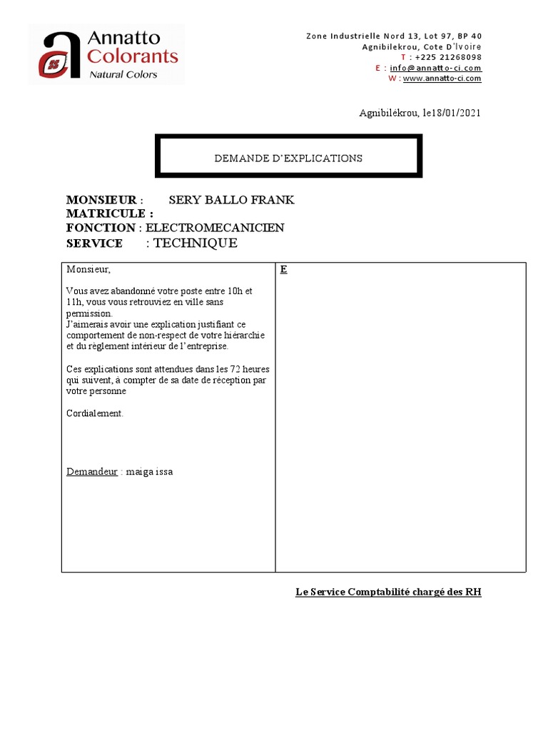 Demande D'explication | PDF | Business