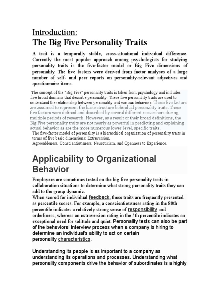 Big Five Personality Traits | PDF | Personality Traits | Human Development
