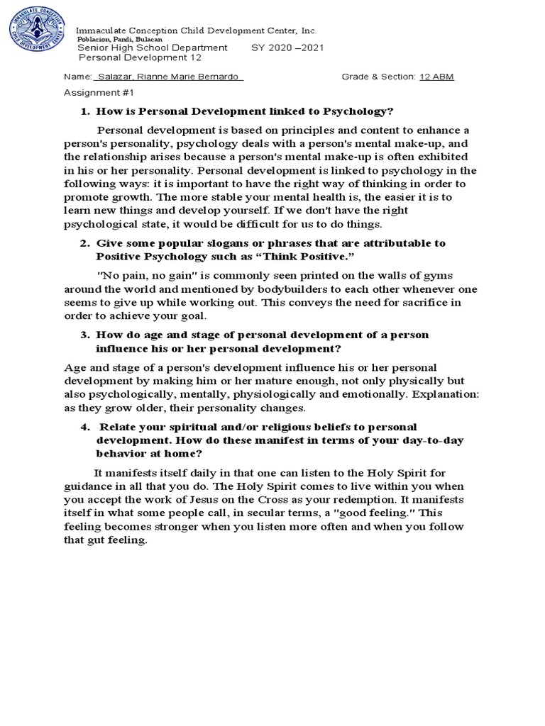 Immaculate Conception Child Development Center, Inc. Senior High School ...