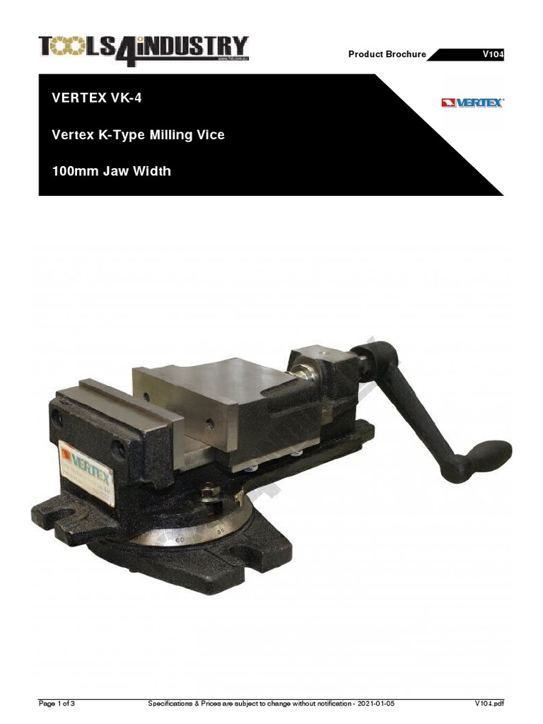 Vertex Vk-4 Vertex K-Type Milling Vice 100mm Jaw Width: Product ...