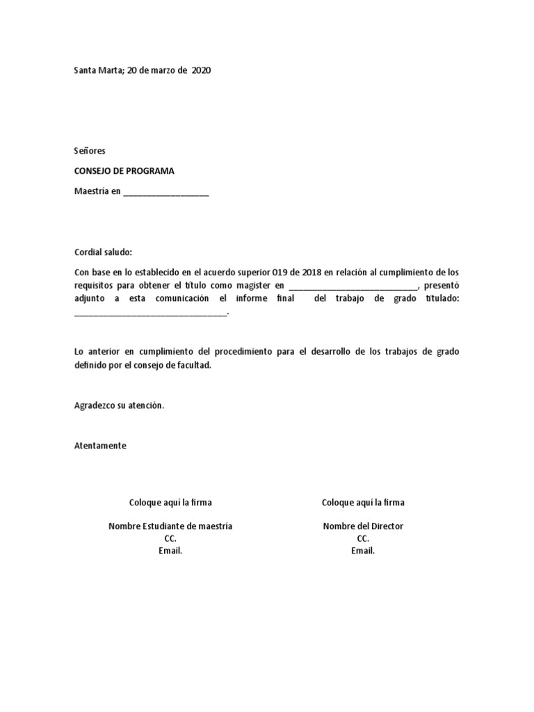 6 - Modelo - Carta Entrega de Informe Final | PDF