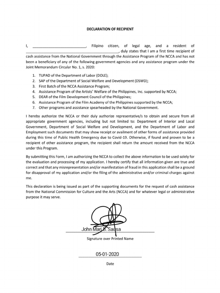 Declaration of Recipient | PDF