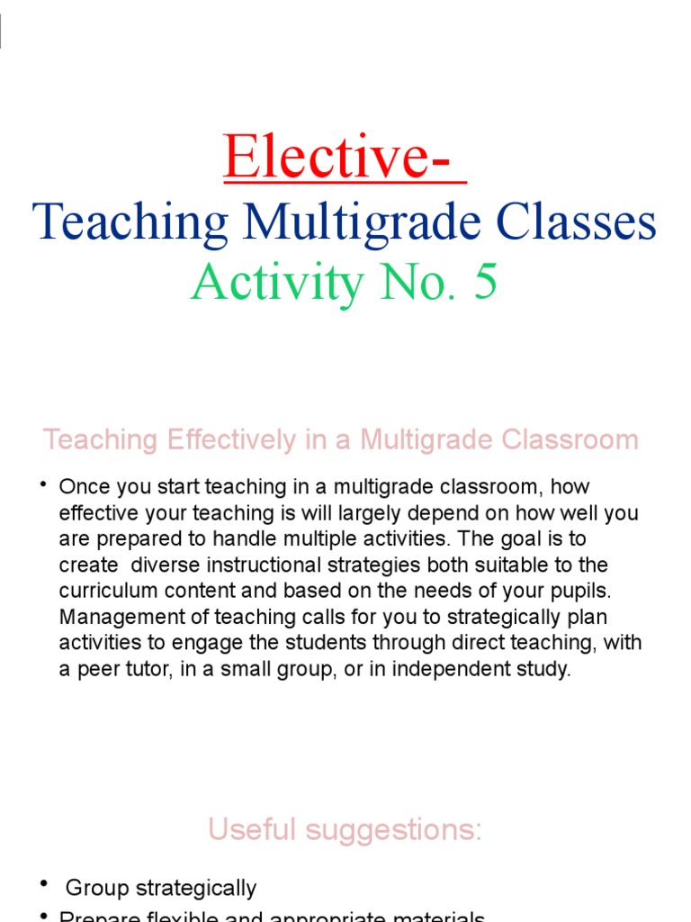Elective Teaching Multi Grade Classes 6 | PDF | Lesson Plan | Curriculum