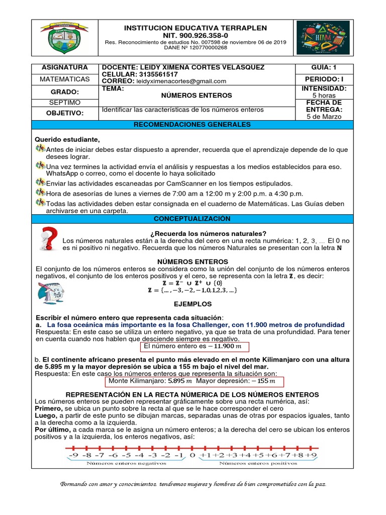 Guia #1 Matematicas 7 | PDF | Entero | Geometría Guia #1 Matematicas 7 | PDF | Entero | Geometría