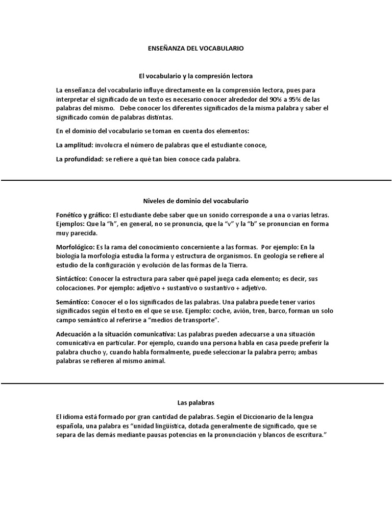 Enseñanza del Vocabulario y Lectura | PDF | Palabra | Comunicación humana
