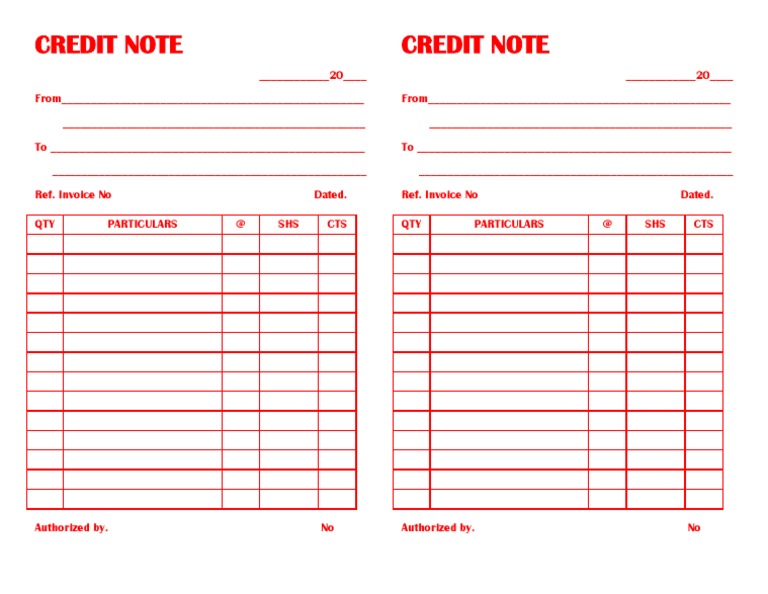 A Credit Note Document Providing Details of an Invoice Refund Such as ...