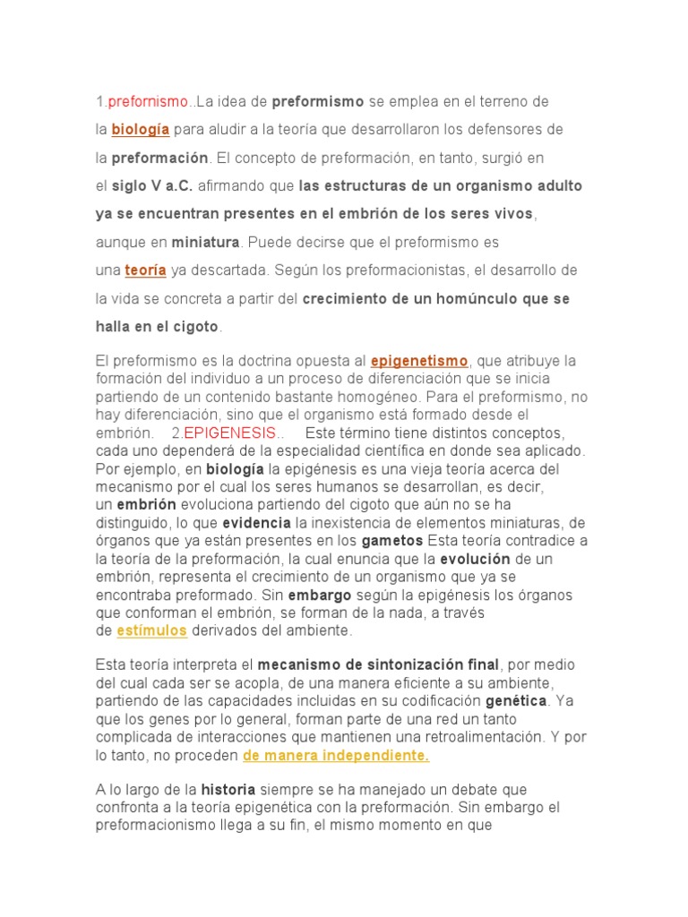 Preformismo y Epigenesis en Biología | PDF | Ciencias de la vida ...