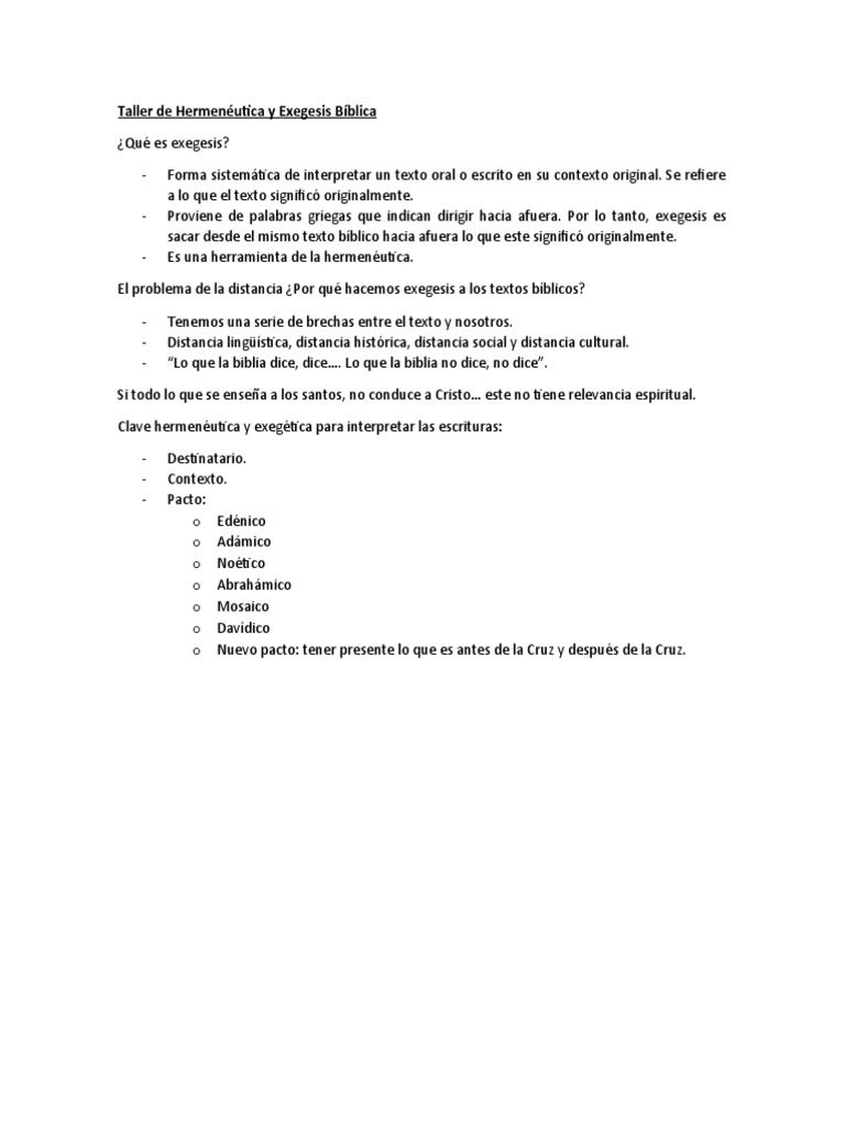 Taller de Hermenéutica y Exegesis Bíblica | PDF