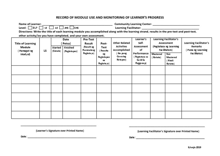 Assessment Form 4 - RECORD OF MODULES USE AND MONITORING OF LEARNERS ...