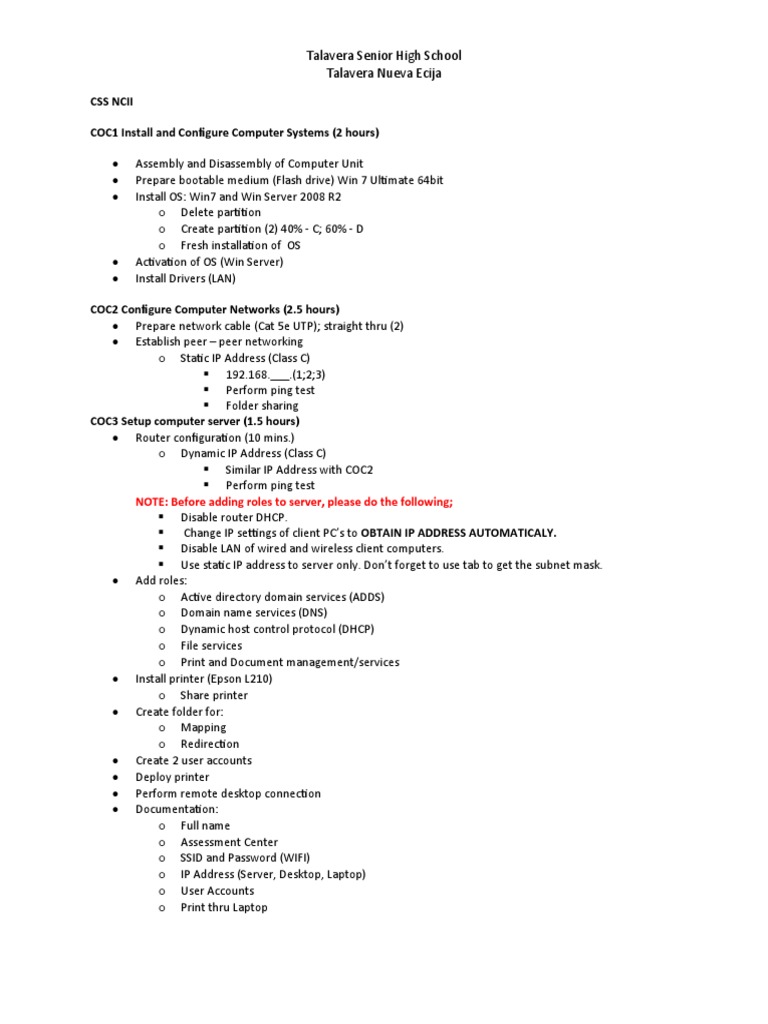 Css Ncii COC1 Install and Configure Computer Systems (2 Hours) | PDF ...