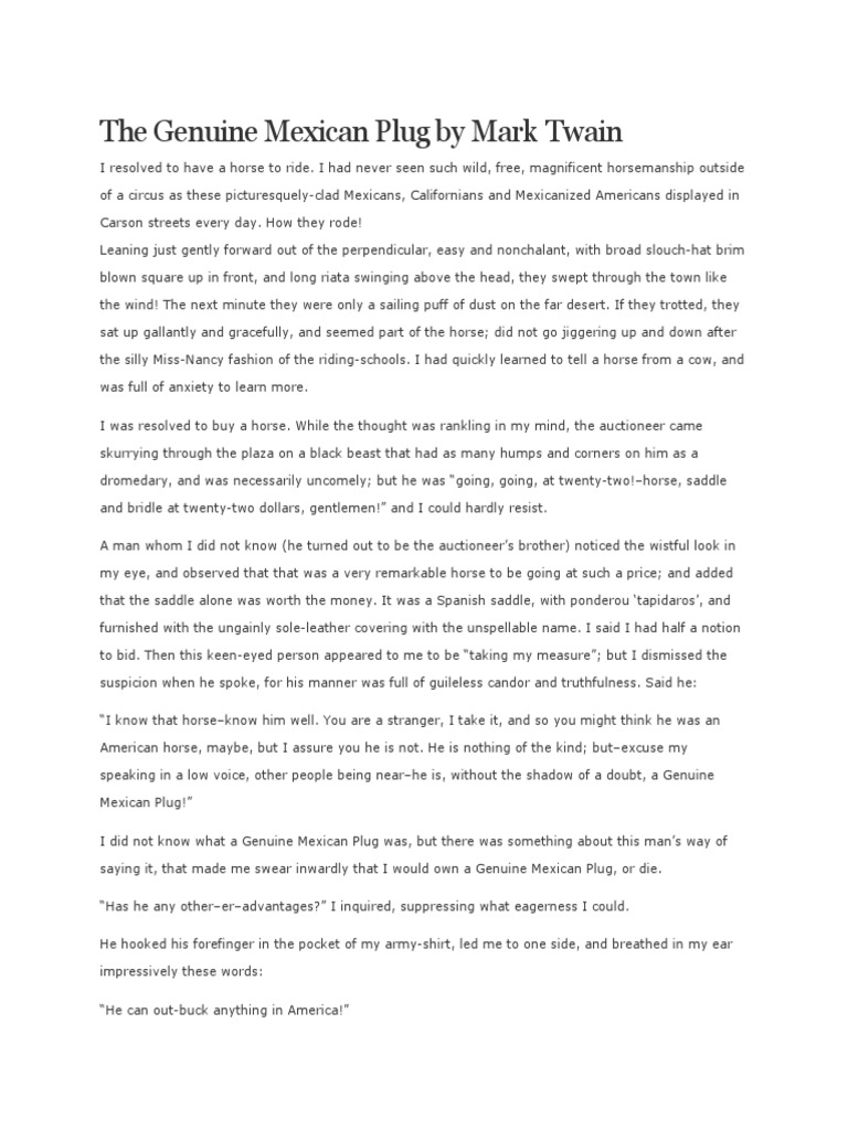 UNIT IV The Genuine Mexican Plug by MARK TWAIN | PDF