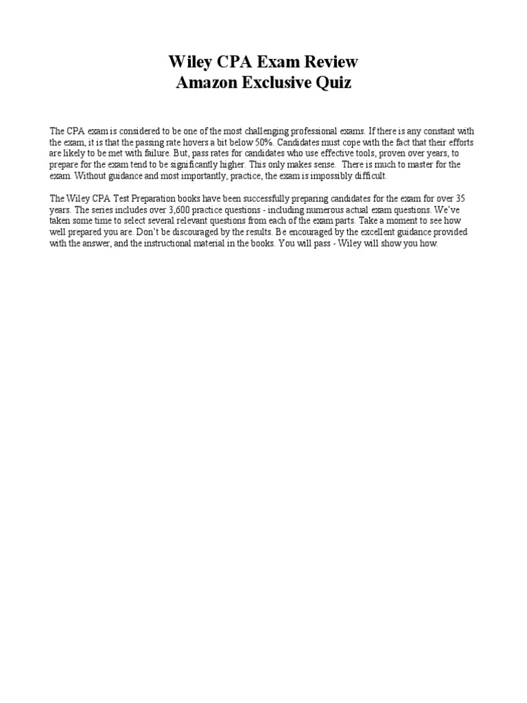 Wiley CPA Exam Review Amazon Exclusive Quiz | PDF | Internal Control ...