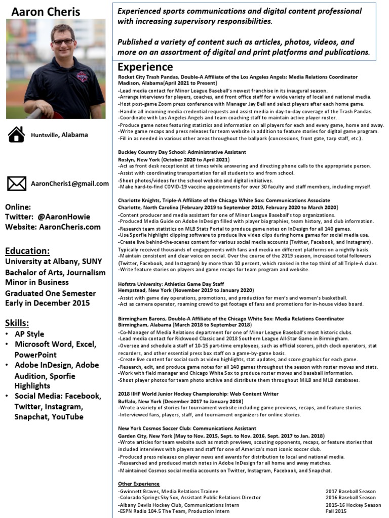 Aaron Cheris-Resume 2021 | Download Free PDF | Minor League Baseball ...