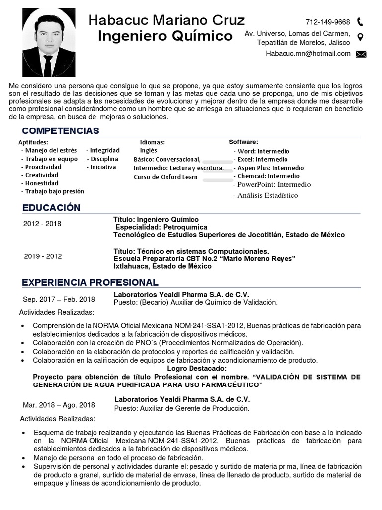 CV de Becario Químico en Yealdi Pharma | PDF | Science | Ciencia y ...