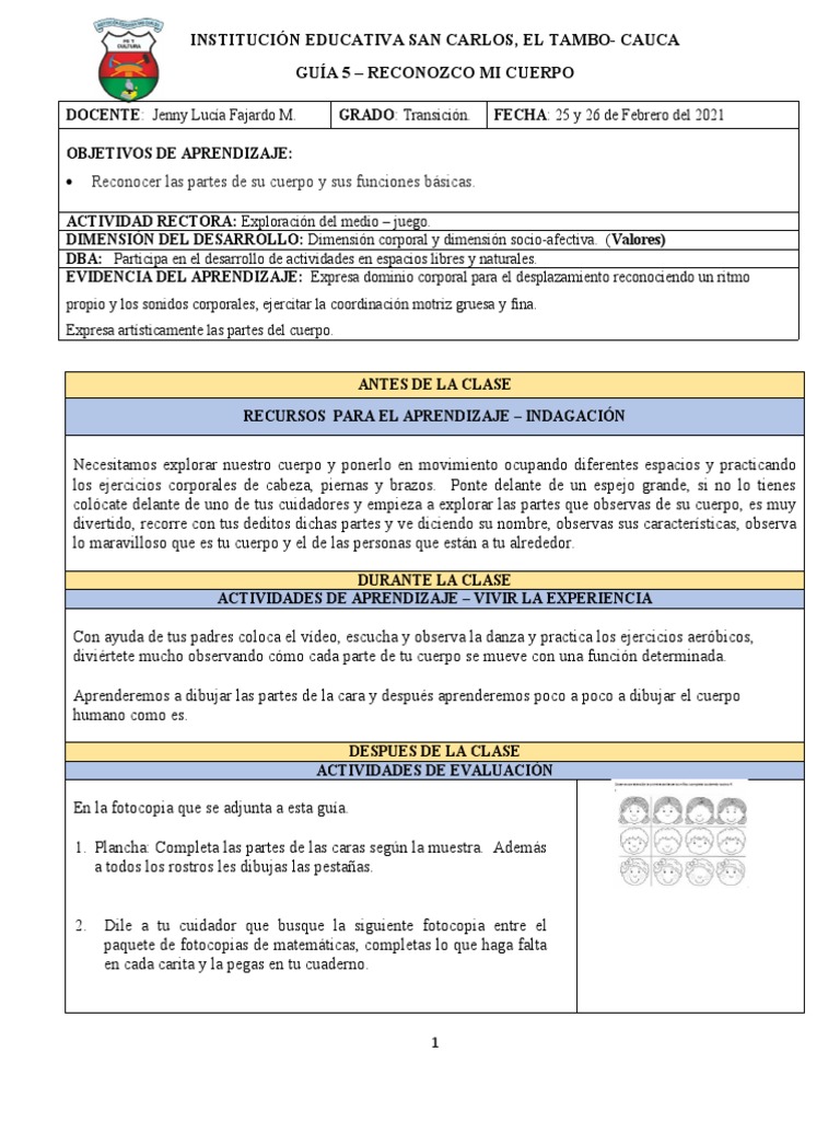 Guia 05 Reconozco Mi Cuerpo | PDF | Aprendizaje | Science