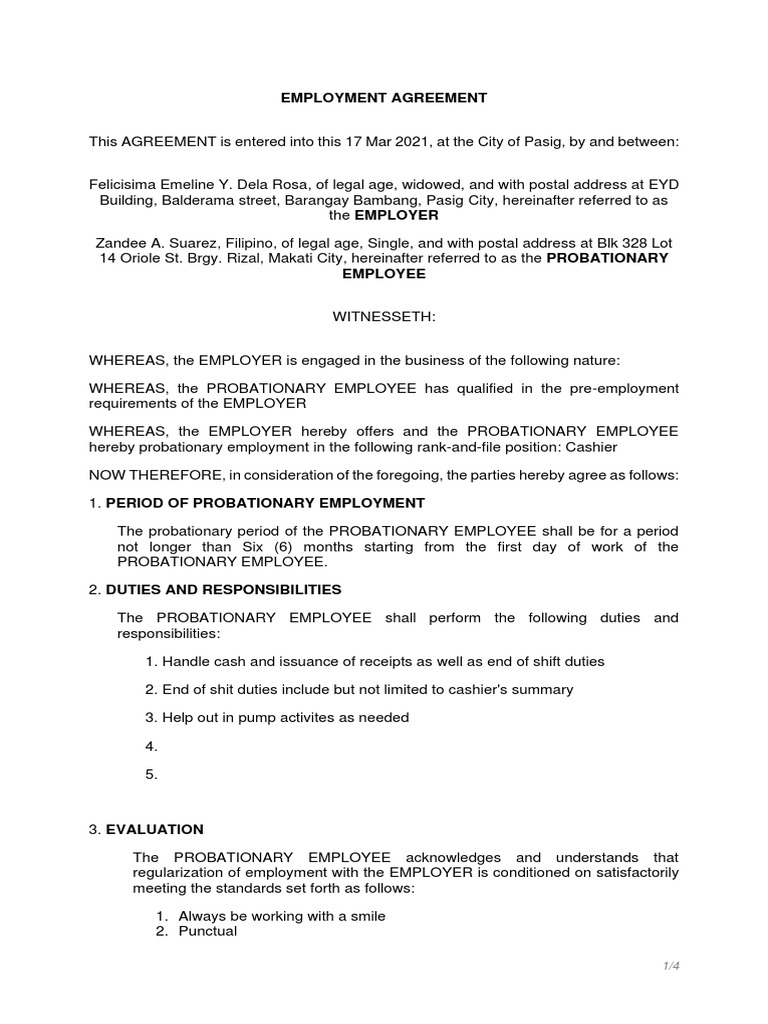Sample Probationary Employment Contract | PDF | Non Disclosure ...