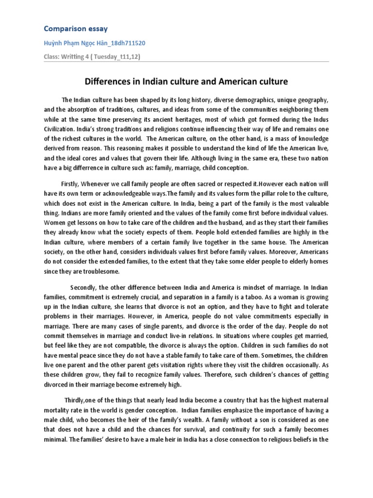 Differences in Indian Culture and American Culture: Comparison Essay ...
