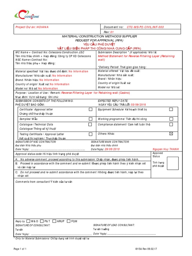 CTC-MS-P2-CIVIL - Inf-003 P2-MS Method Statement For Reverse Filtering Layer (Retaining Wall) | PDF