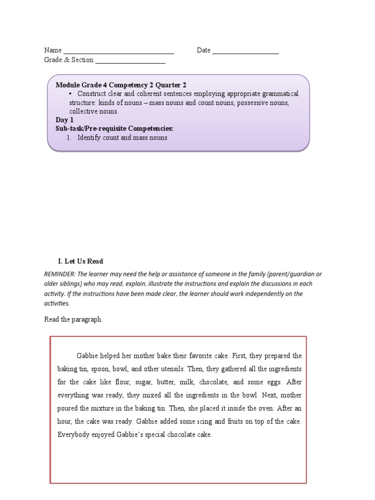 Module Grade 4 Competency 2 Quarter 2 | PDF | Cakes | Noun