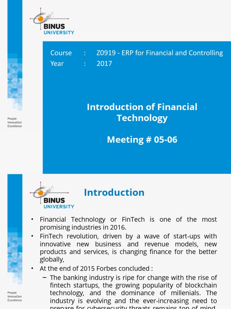 Introduction of Financial Technology Meeting # 05-06: Course: Z0919 ...
