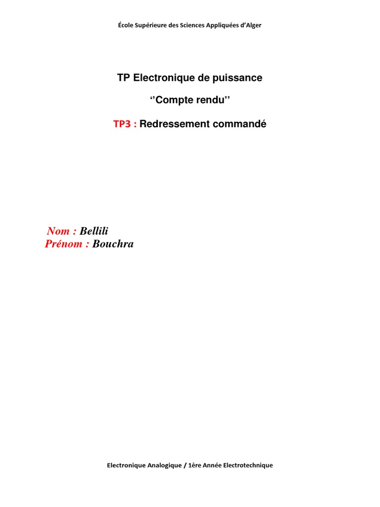 TP Redressement Commandé en Électronique de Puissance | PDF ...