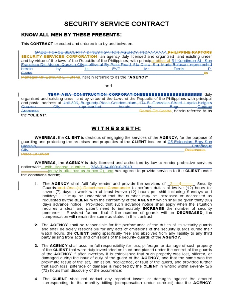 Contract of Security Services | PDF | Security Guard | Private Investigator