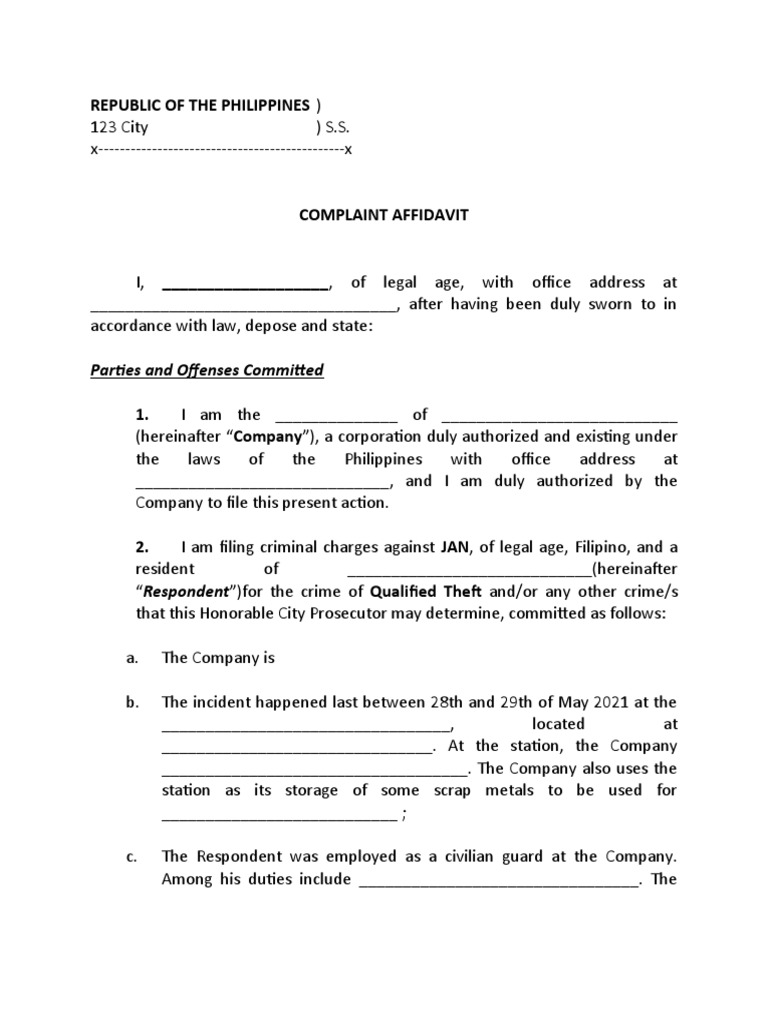 Complaint For Qualified Theft | PDF | Theft | Crime & Violence