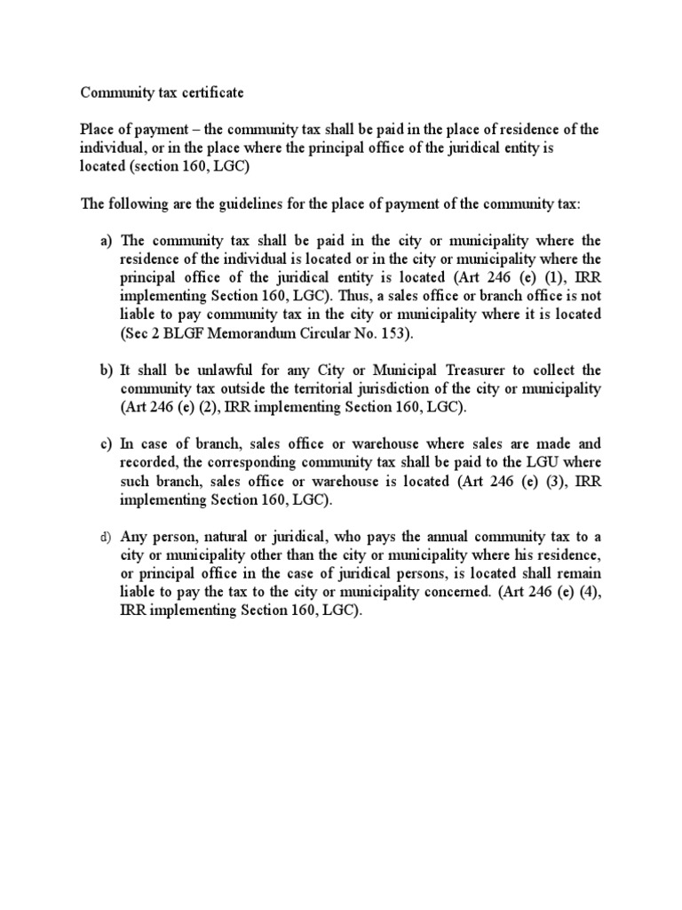 Community Tax Certificate | PDF