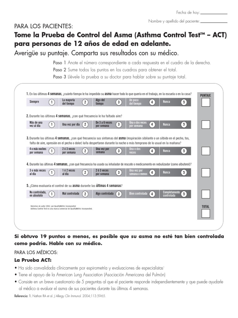 Test Control Asma ACT | PDF | Asma | Rtt