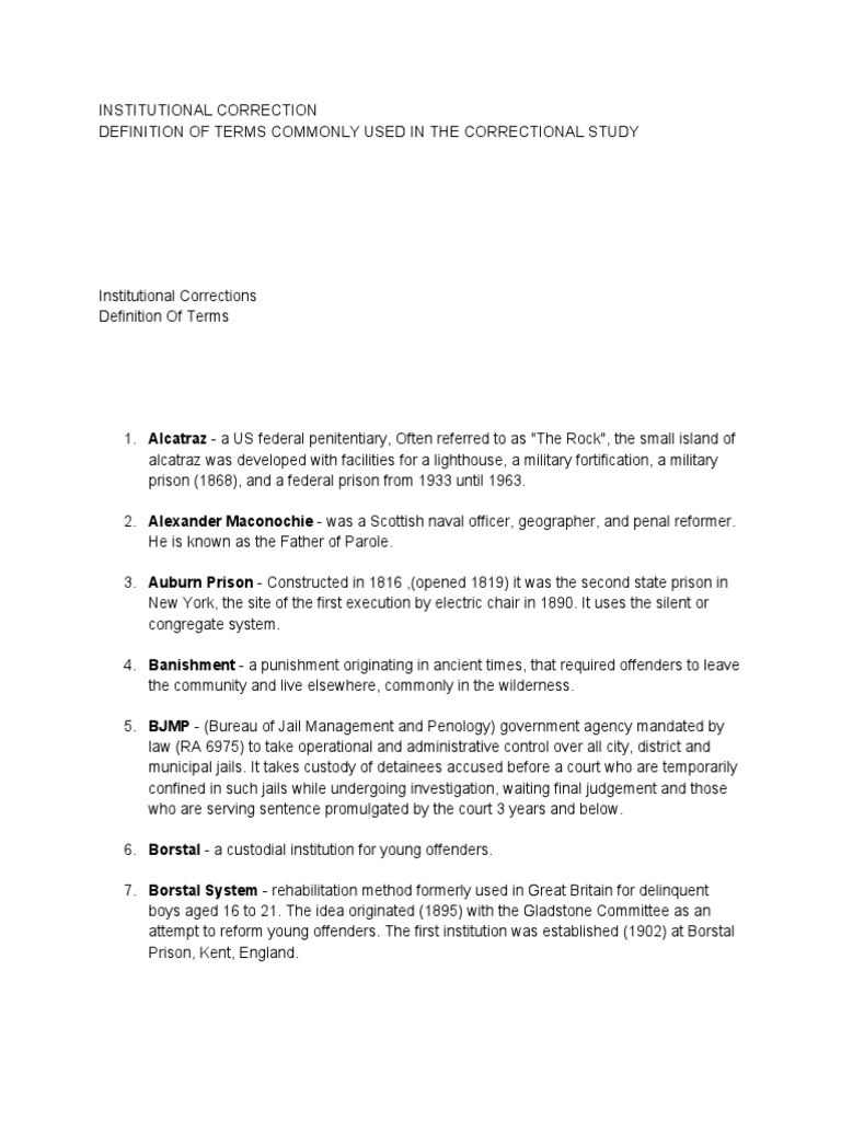 Institutional Corrections Terminology Guide | PDF | Prison | Probation