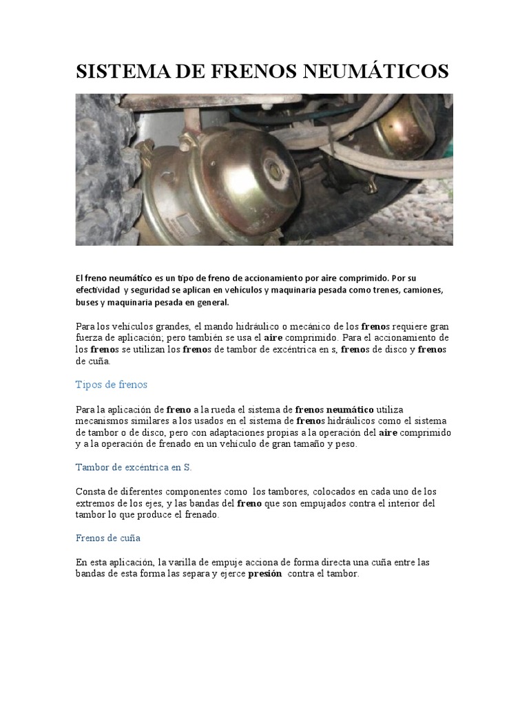Funcionamiento del Sistema de Frenos Neumáticos | PDF | Combustión ...