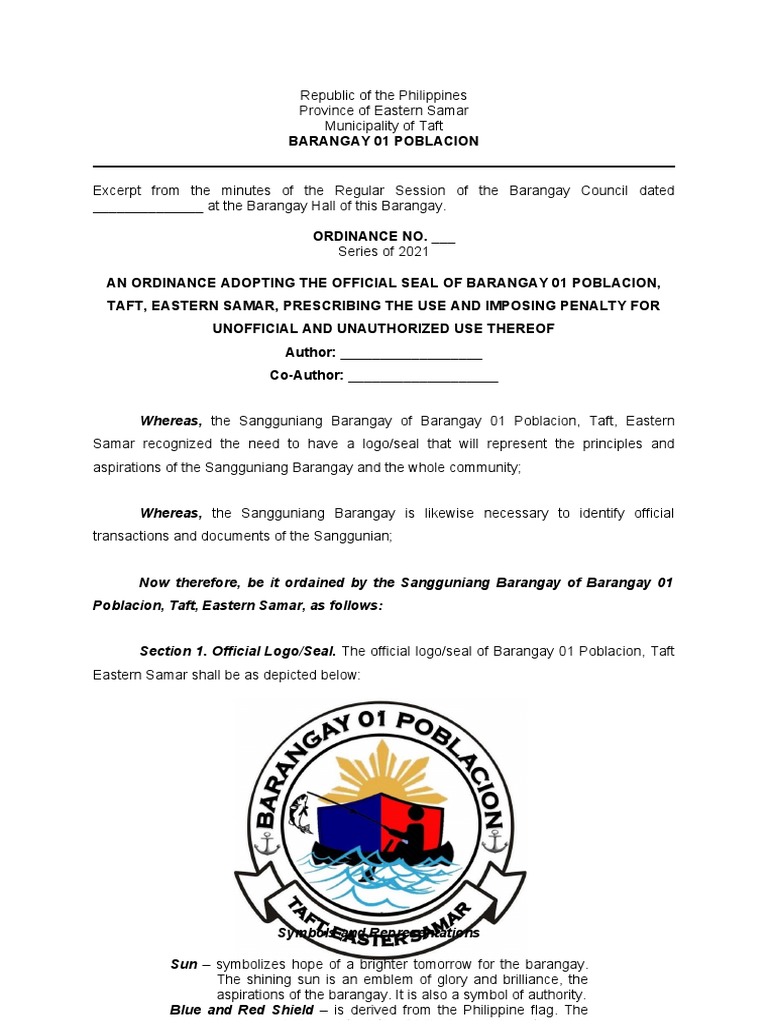 Barangay 01 Ordinance On Logo Adption | PDF | Logos | Constitutional Law