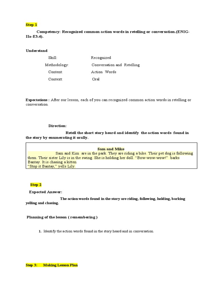 Lesson Plan Action Words | PDF | Cognition | Behavior Modification