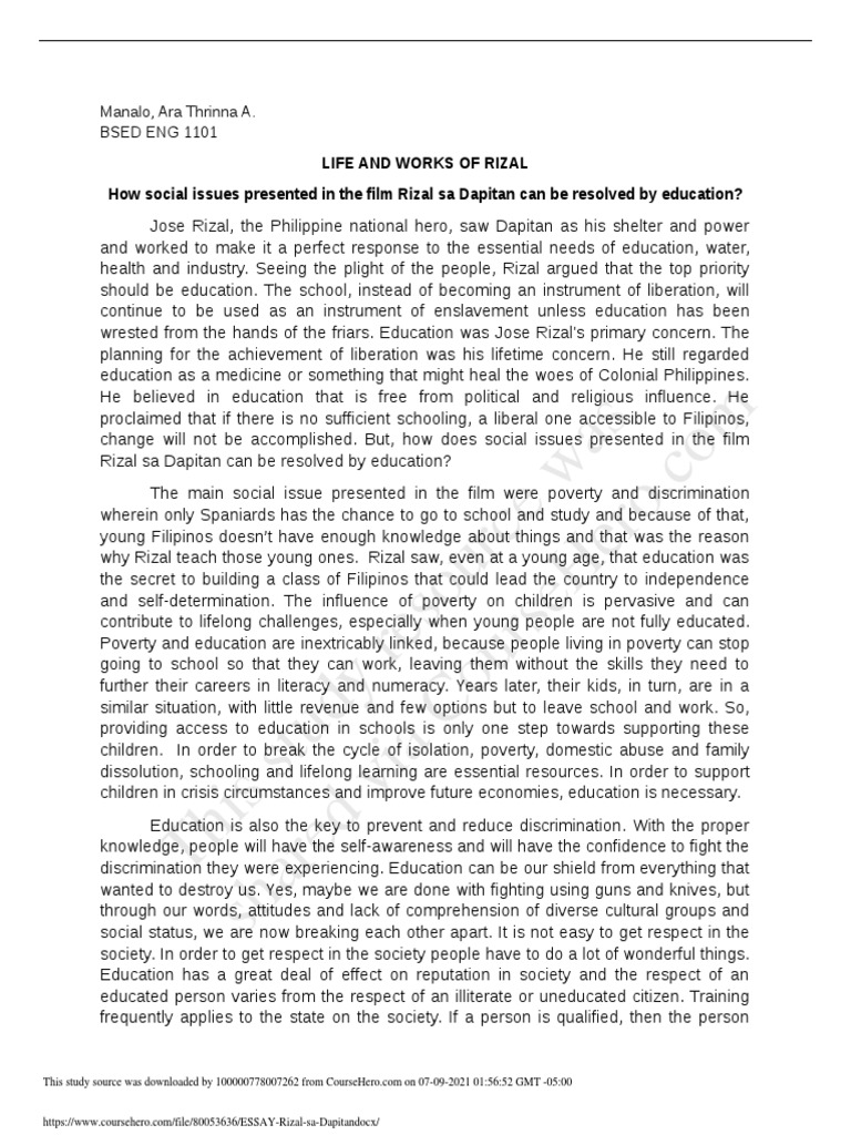 ESSAY Rizal Sa Dapitan | PDF | Literacy | Philippines