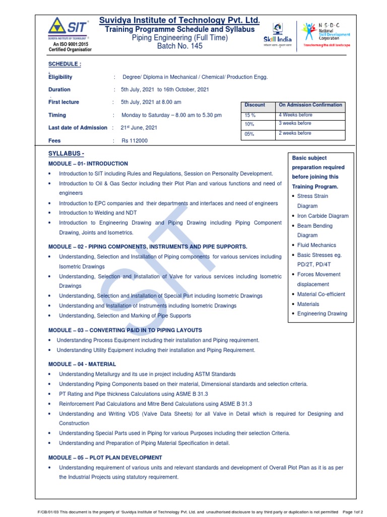 Piping Engineering (Full Time) | Download Free PDF | Pipe (Fluid ...