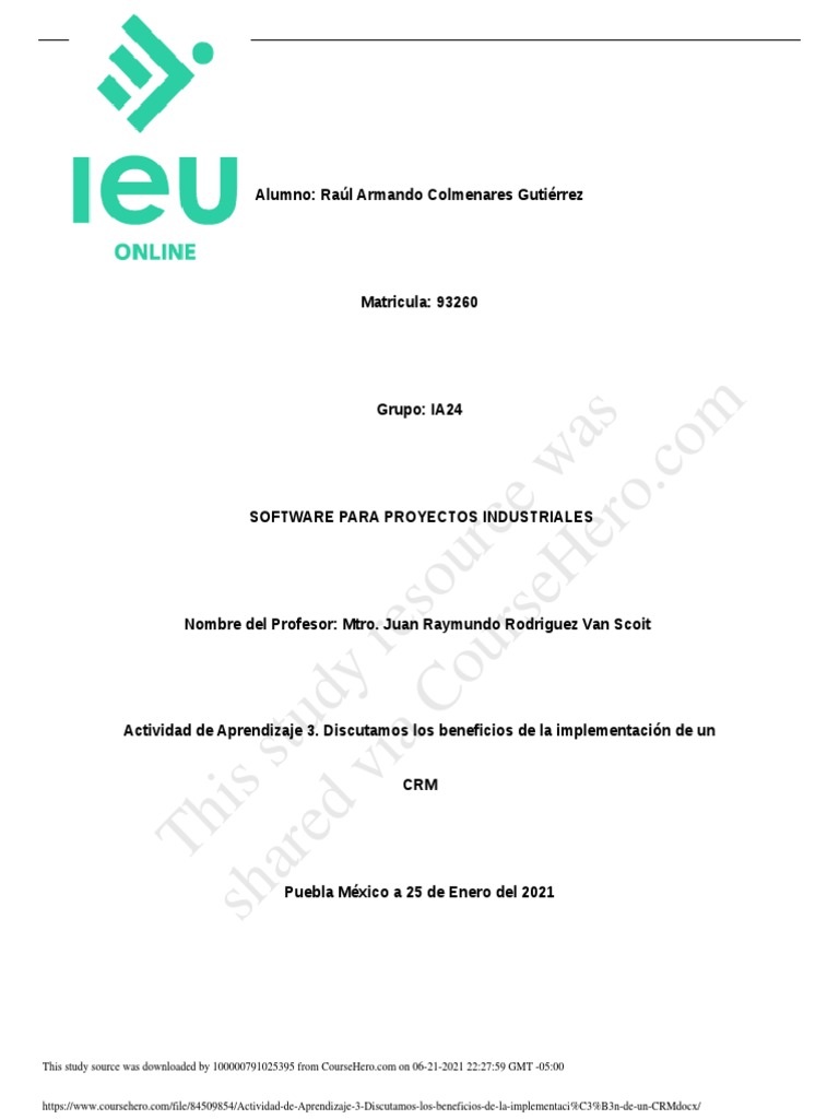 Actividad de Aprendizaje 3. Discutamos Los Beneficios de La Implementaci N de Un CRM | PDF ...