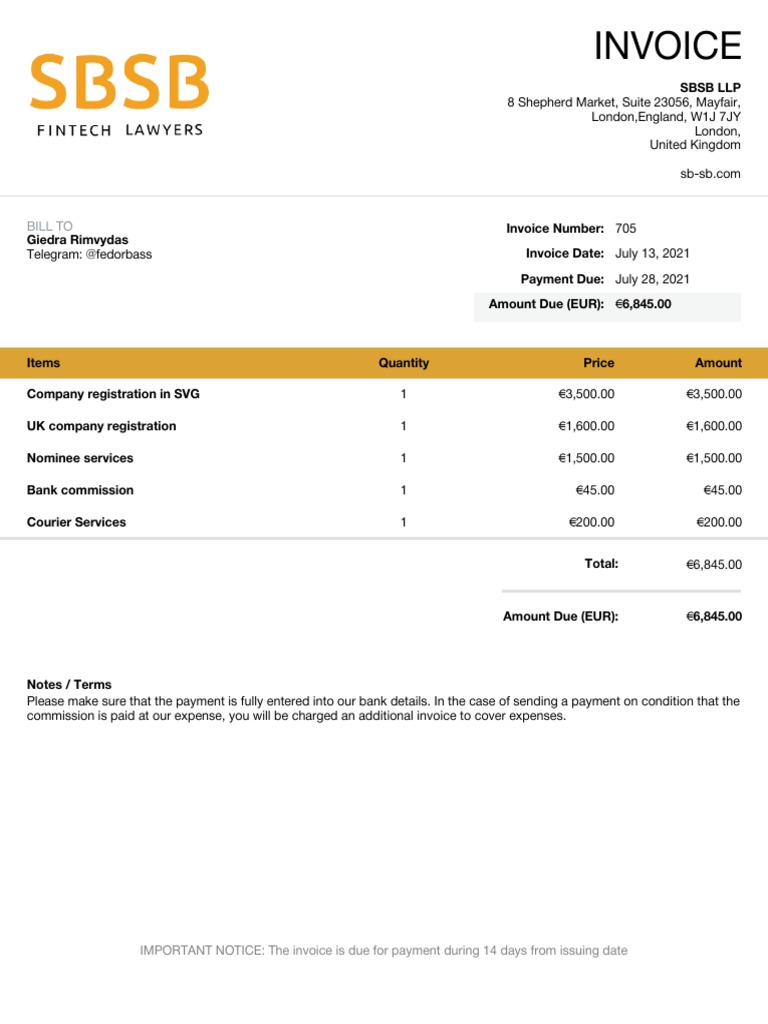 Invoice 705 2021-07-28 | PDF | Invoice | Financial Services