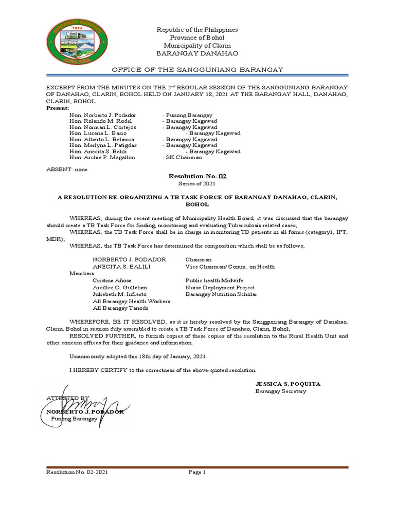 Resolution No. 02-2021 TB Task Force | PDF | Health Sciences | Health Care