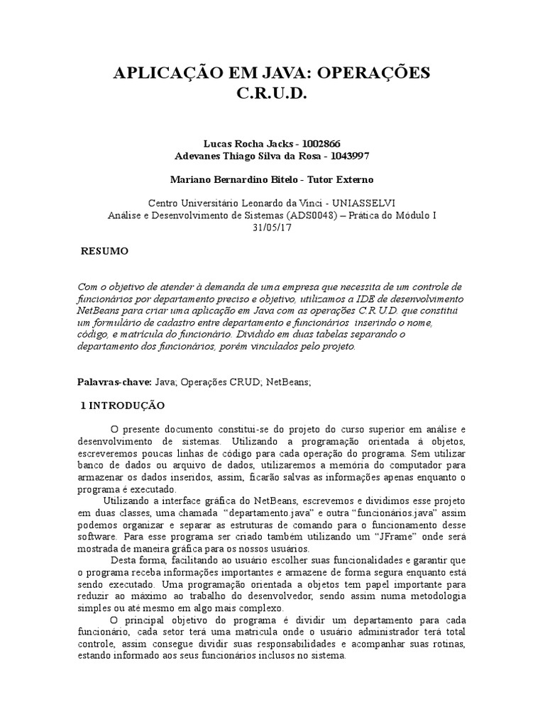 Software de Cadastro de Funcionários | PDF | NetBeans | Aplicativos e Software