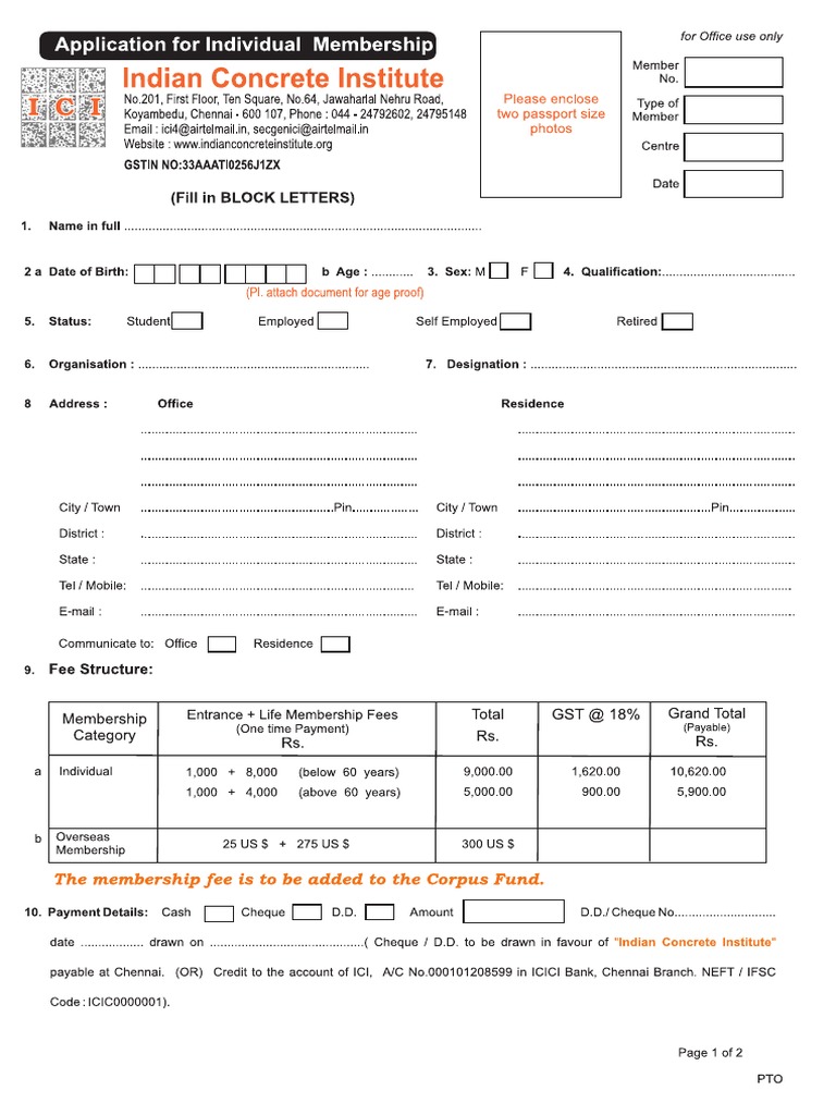 ICI Application Form | PDF