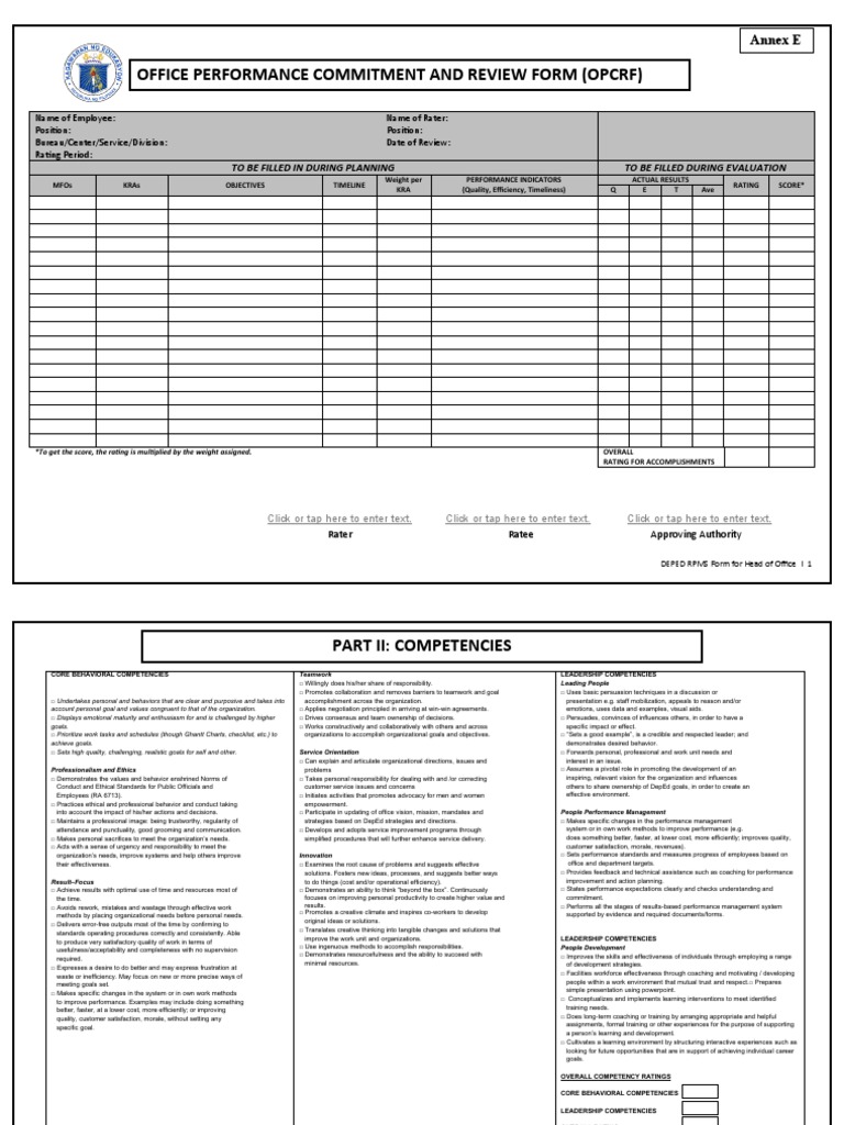 Office Performance Commitment and Review Form (Opcrf) : Annex E ...