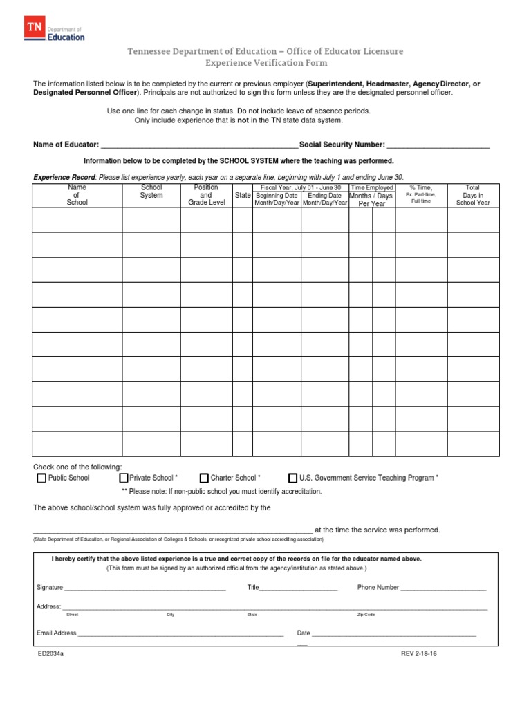 Education Experience Verification Form | PDF | Teachers | Further Education