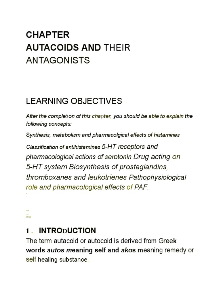 Autacoids: Antagonists | PDF | Serotonin | Vasodilation