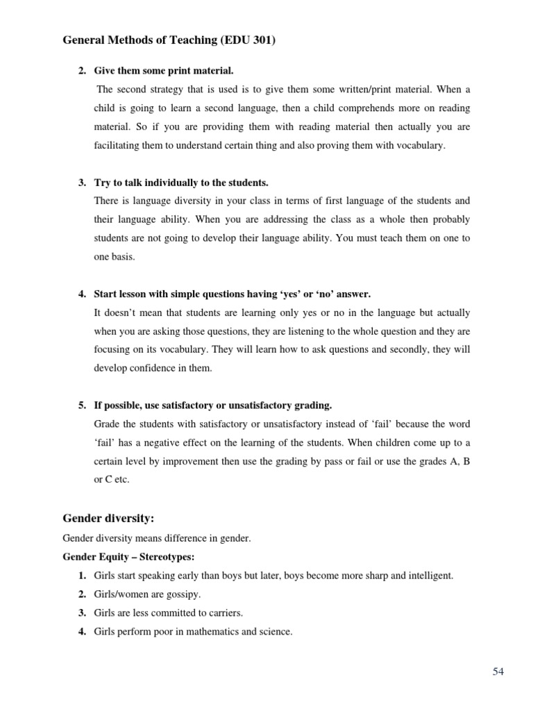 General Methods of Teaching (EDU 301) | PDF | Special Education | Reading Comprehension