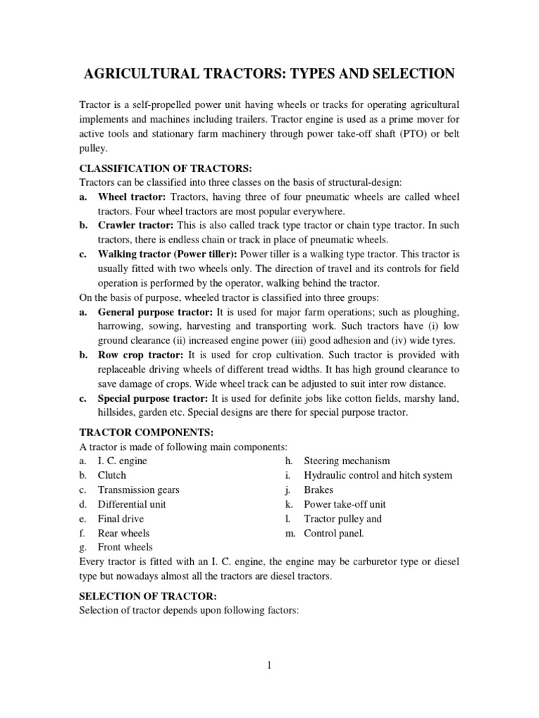 Agricultural Tractors Types and Selection | Download Free PDF | Tractor ...
