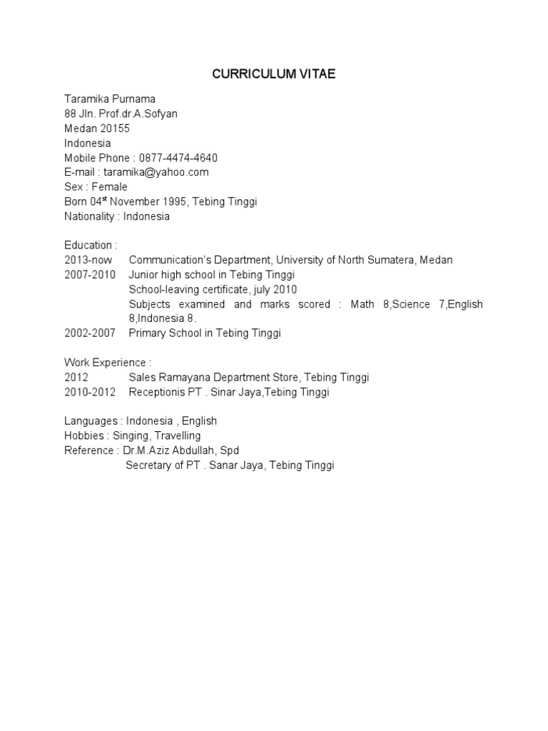 Taramika Purnama CV - Indonesia | PDF