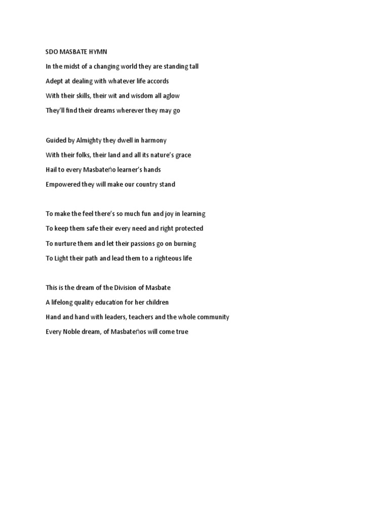 SDO Masbate Division Hymn | PDF | Religion & Spirituality | Poetry