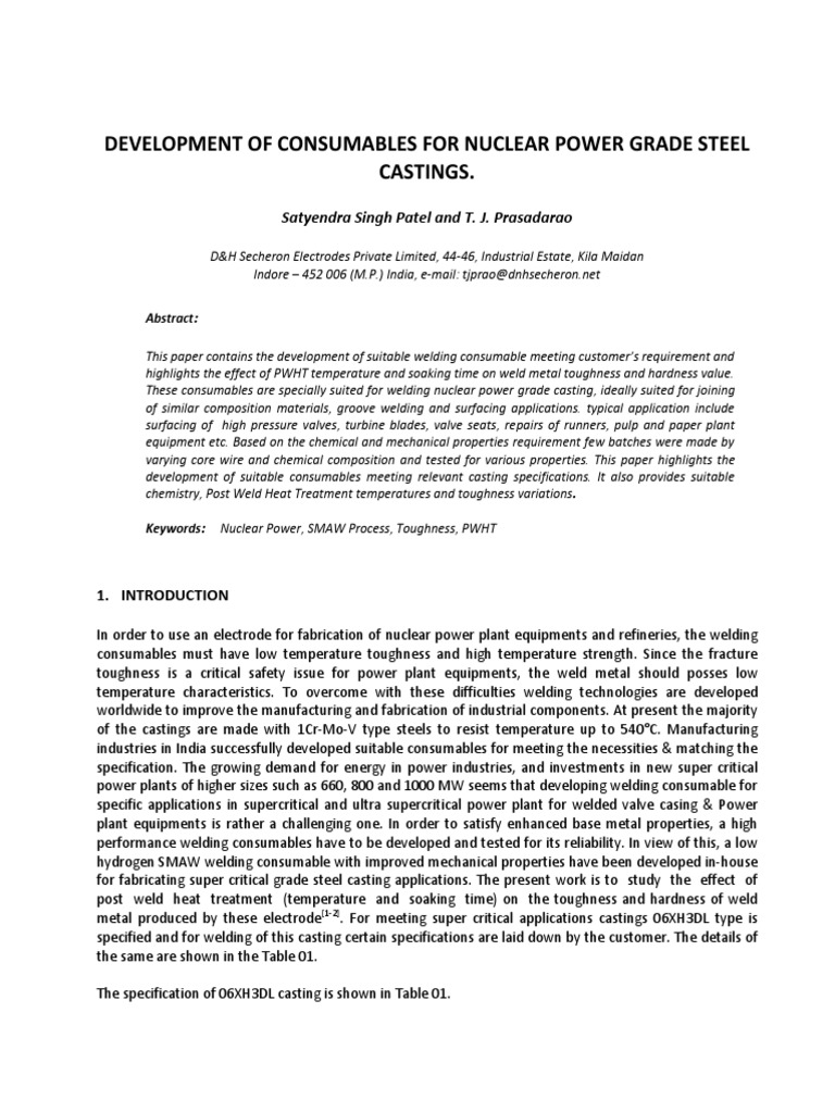 Development of Consumables For Nuclear Power Grade Steel Castings ...