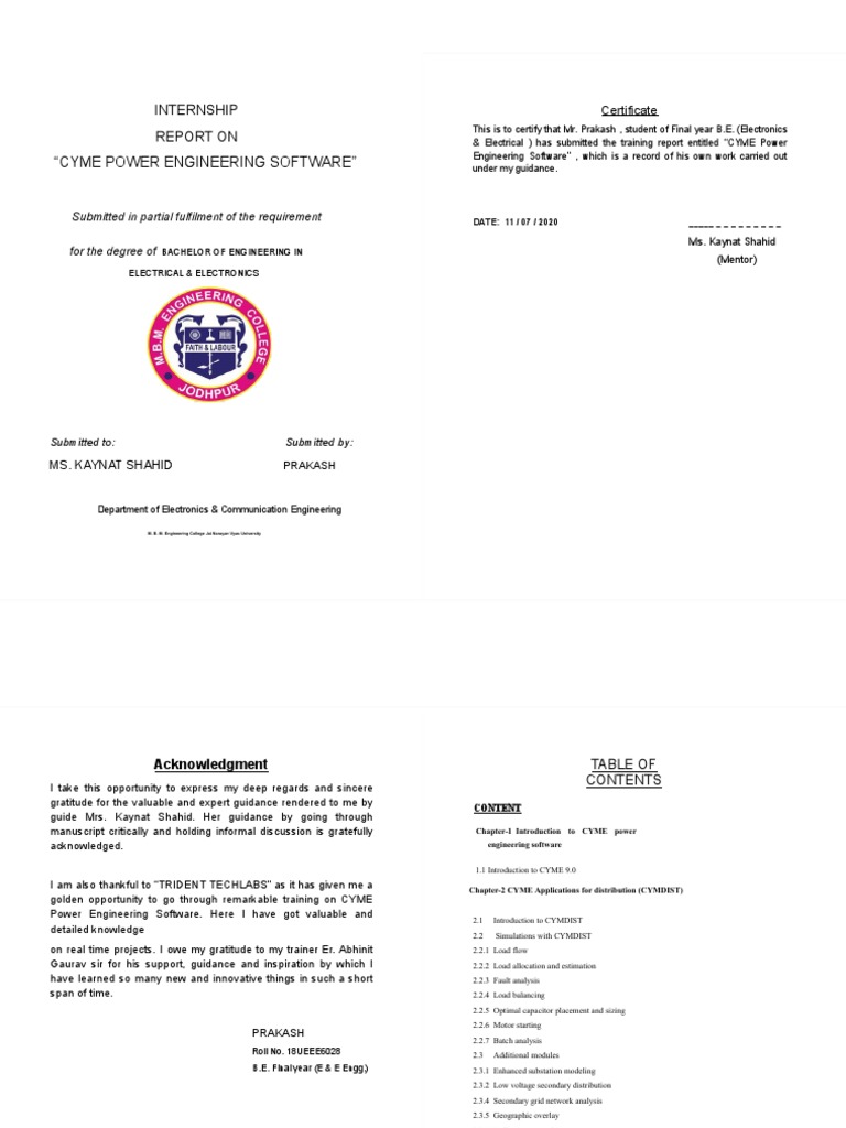 CYME Power Engineering Software Training Report. | PDF