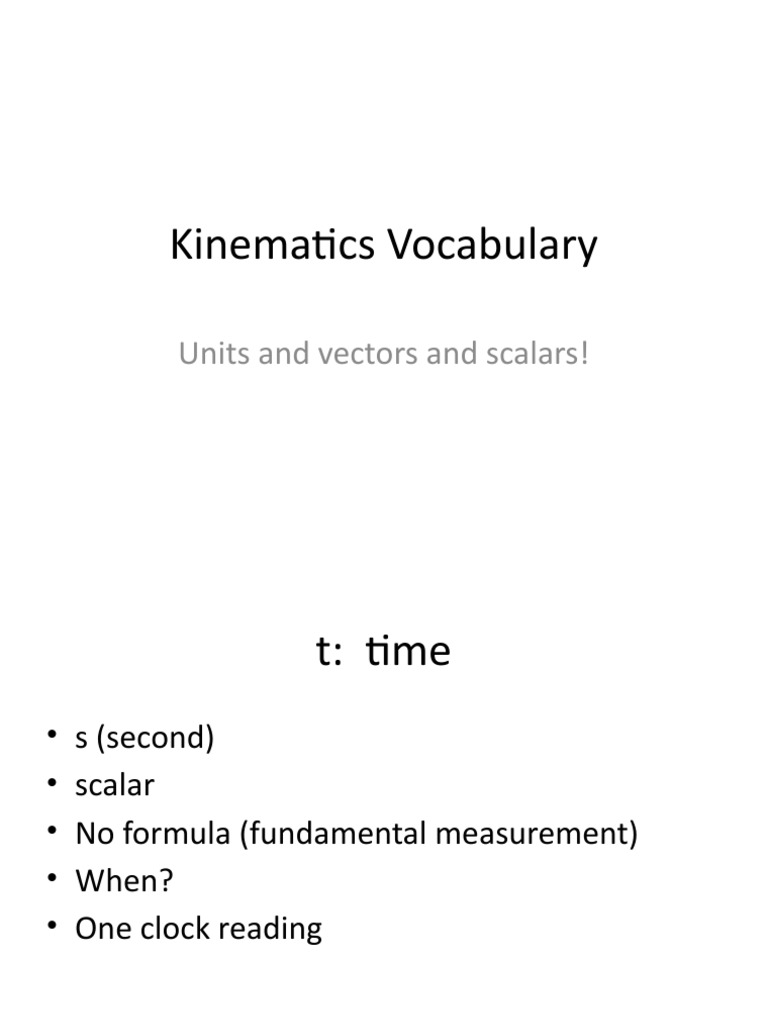 Kinematics Vocabulary: Units and Vectors and Scalars! | PDF | Velocity ...